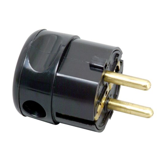 Schuko Winkelstecker schwarz , seitliche Einführung, schwarz